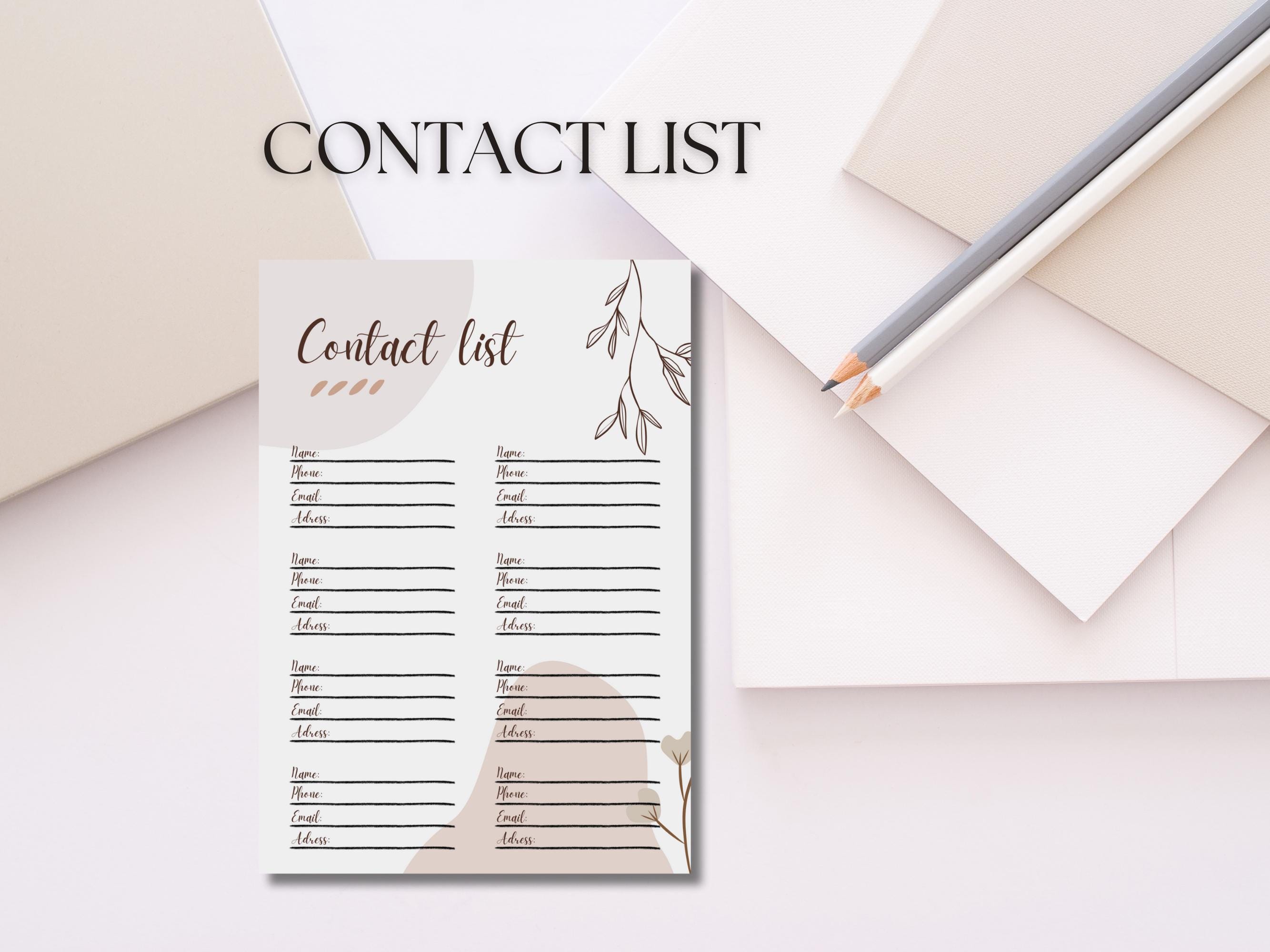 Minimalist Contact List, Printable, Digital Contact List, A4/A5 ...