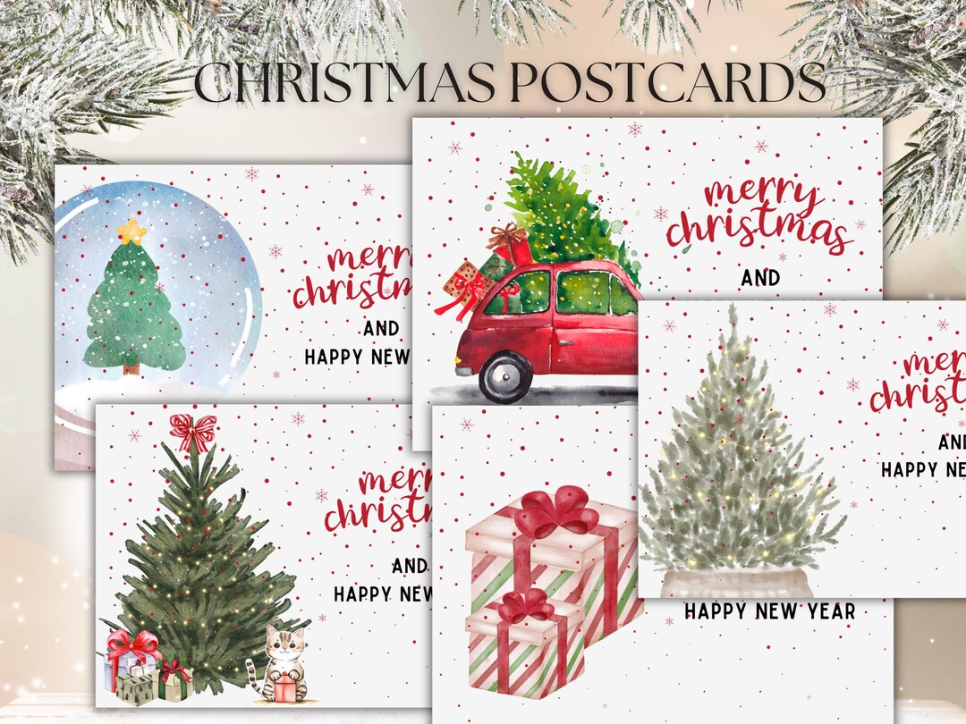 Christmas Magic Postcards, 5 Printable Winter Postcard Digital Download ...
