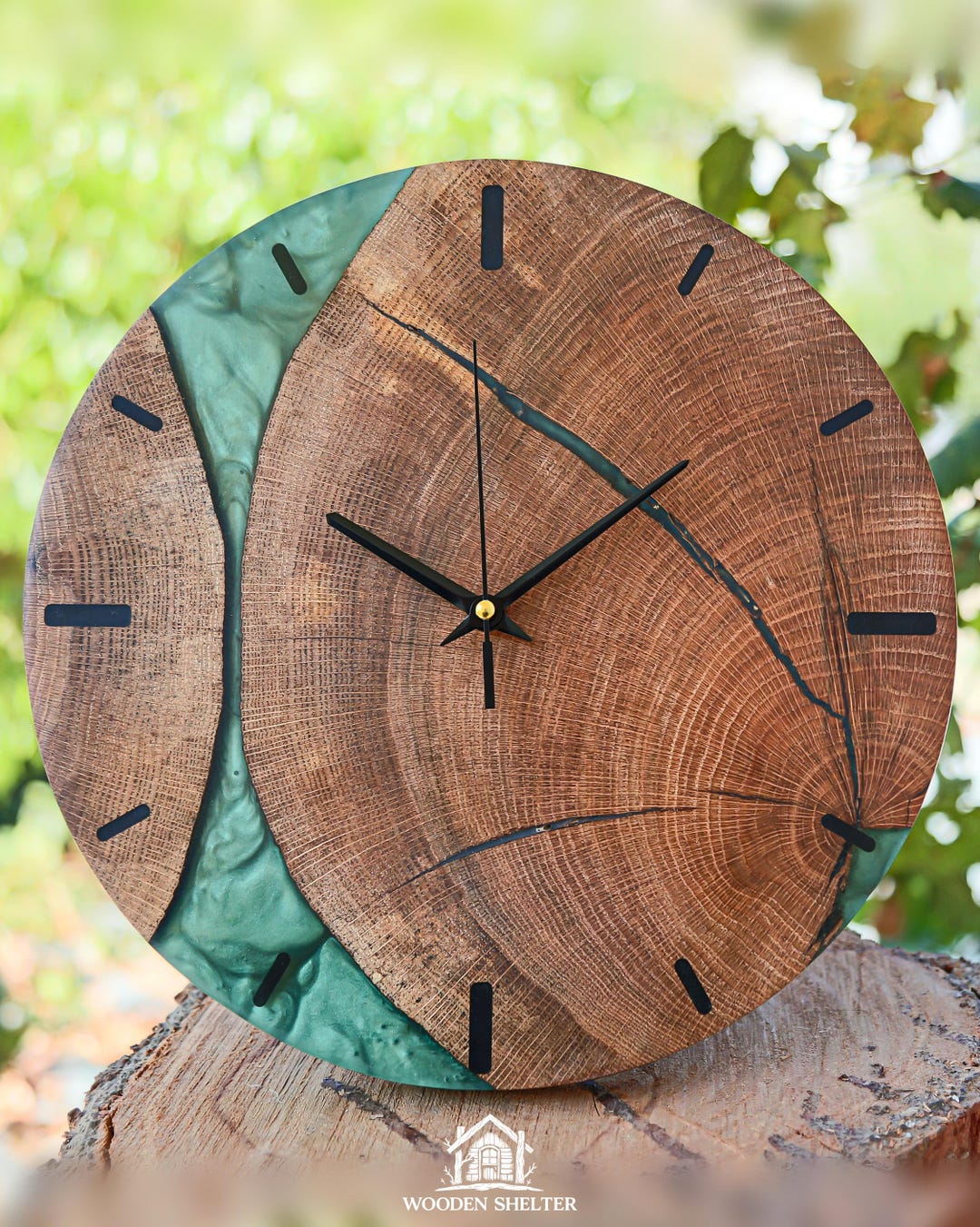Oak Wood Clock, Modern Abstract Wall Clock , Large Epoxy Wood Wall ...
