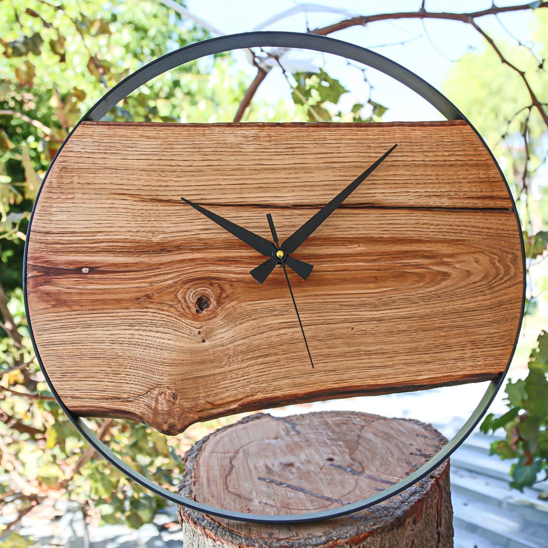 Chestnut Metal Frame Clock, Metal Wall Clock, Rustic Metal Wall Clock ...