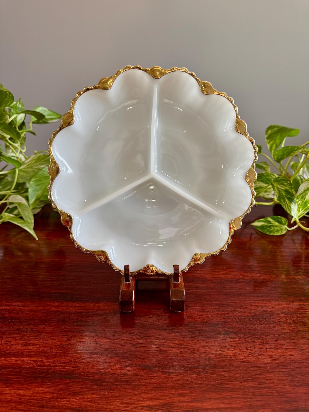 Vintage Milk Glass Serving Platter - Gold Trim - Triple Divided - Etsy