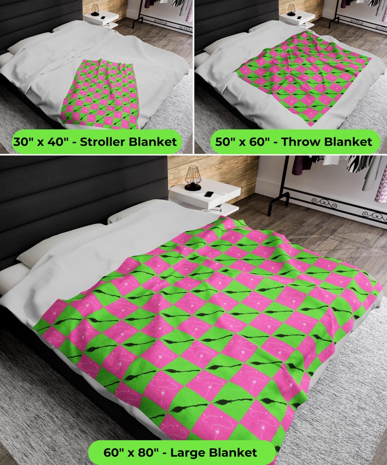 Soft Wicked Blanket, Wicked Decor Bedding Elphaba Glinda Throw Blankie ...