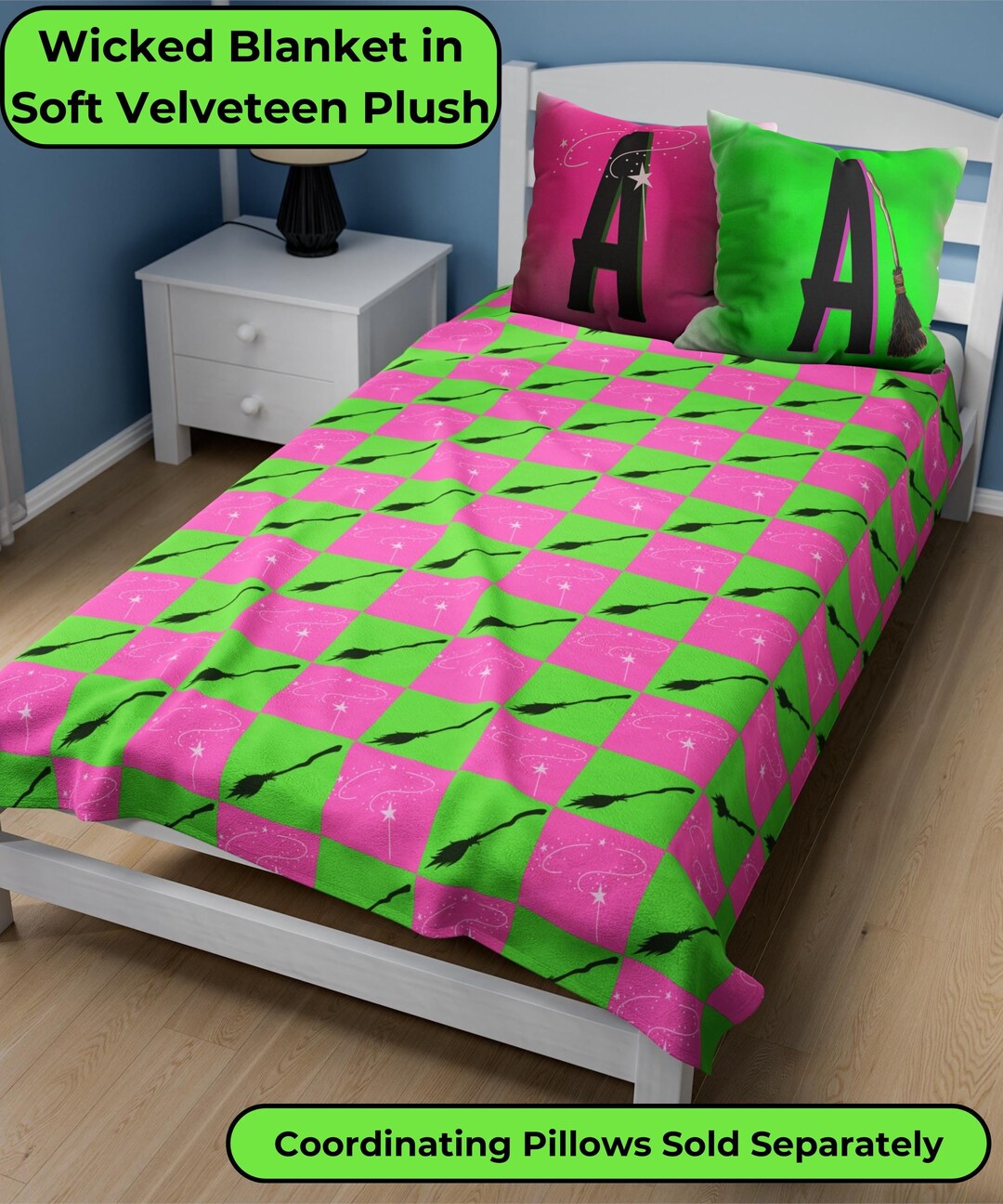 Soft Wicked Blanket, Wicked Decor Bedding Elphaba Glinda Throw Blankie ...