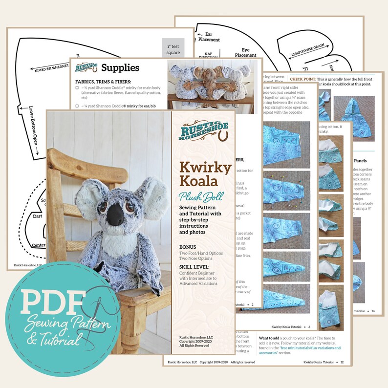 Plush Koala Doll Sewing Pattern and Tutorial Rustic - Etsy