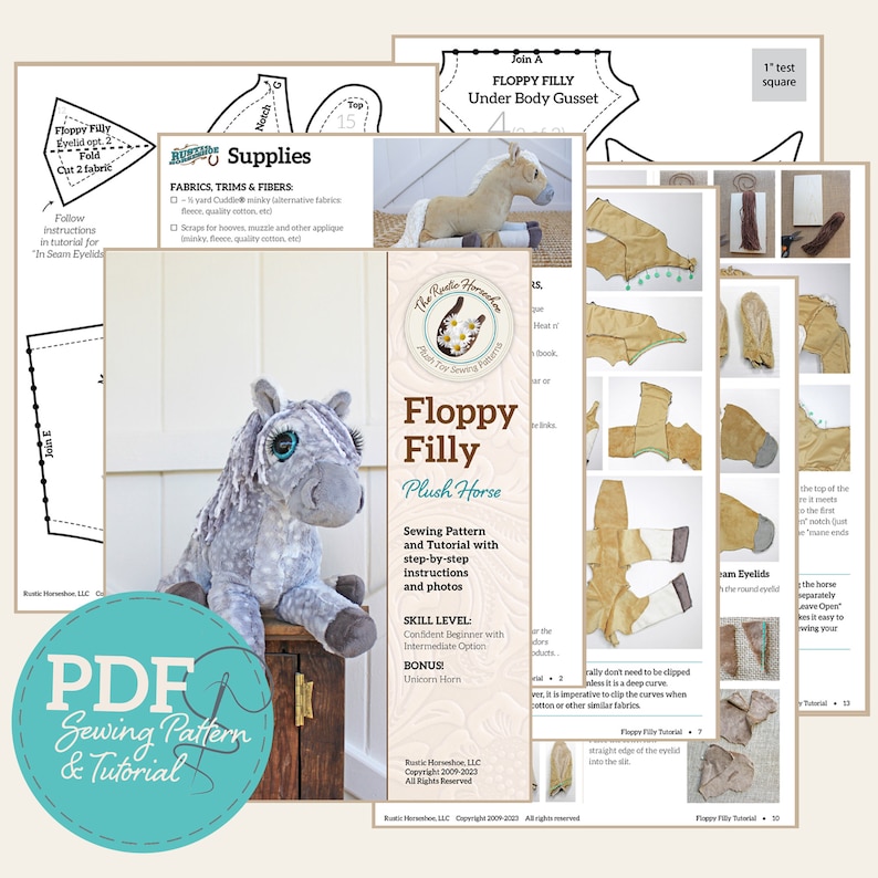 Floppy Filly Plush Horse and Unicorn Doll Sewing Pattern and Tutorial ...