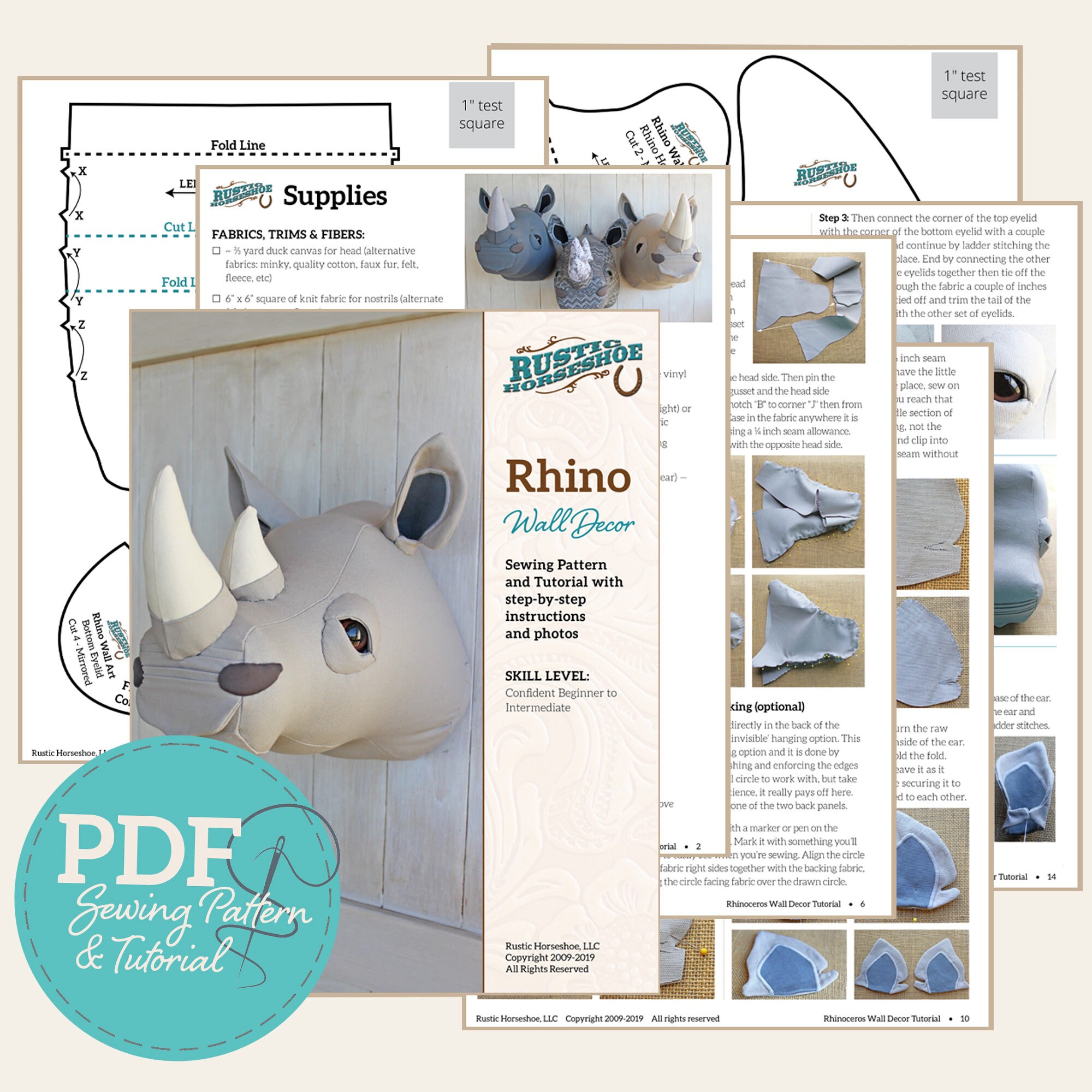 Rhinoceros Wall Decor Sewing Pattern and Tutorial - DIGITAL PDF - Etsy UK