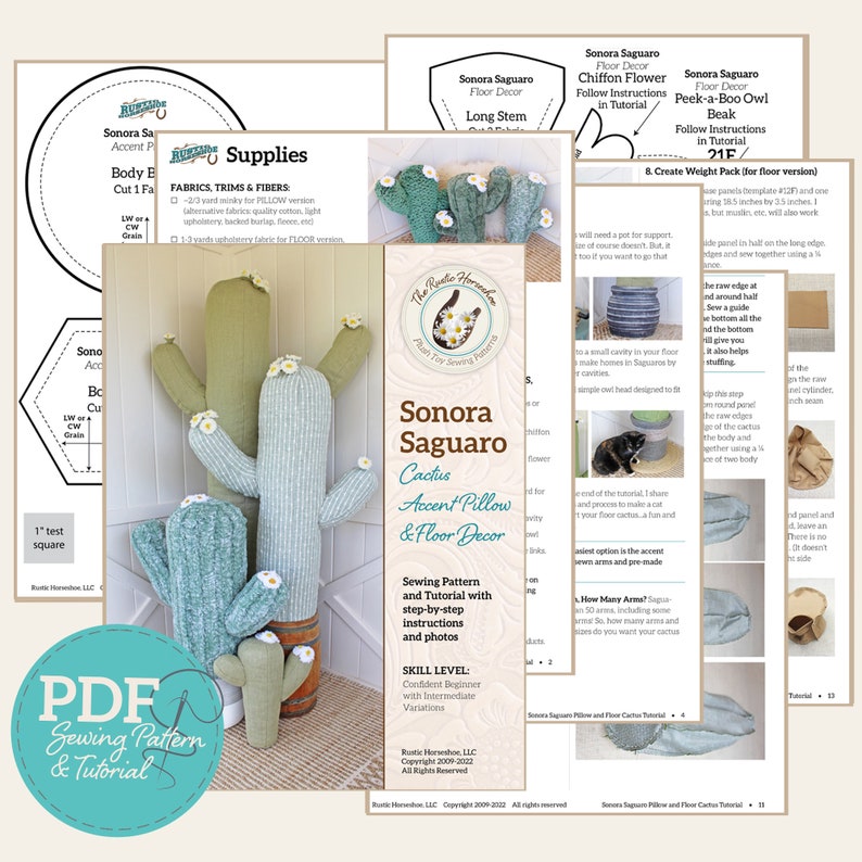 Saguaro Cactus Pillow Sewing Pattern – Desert Accent, Floor Decor (PDF ...