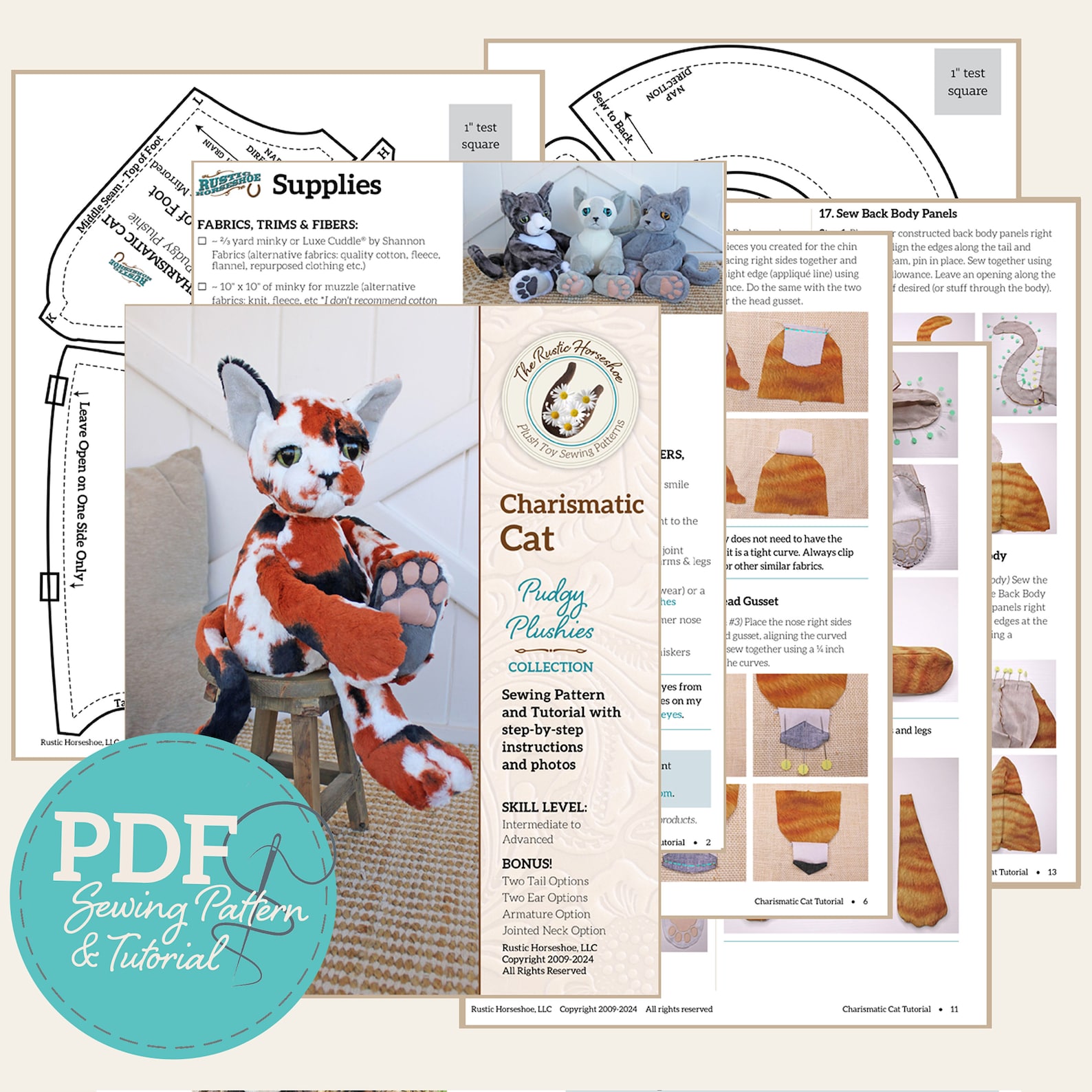 Charismatic Cat Pudgy Plushie Soft Toy Sewing Pattern and Tutorial ...