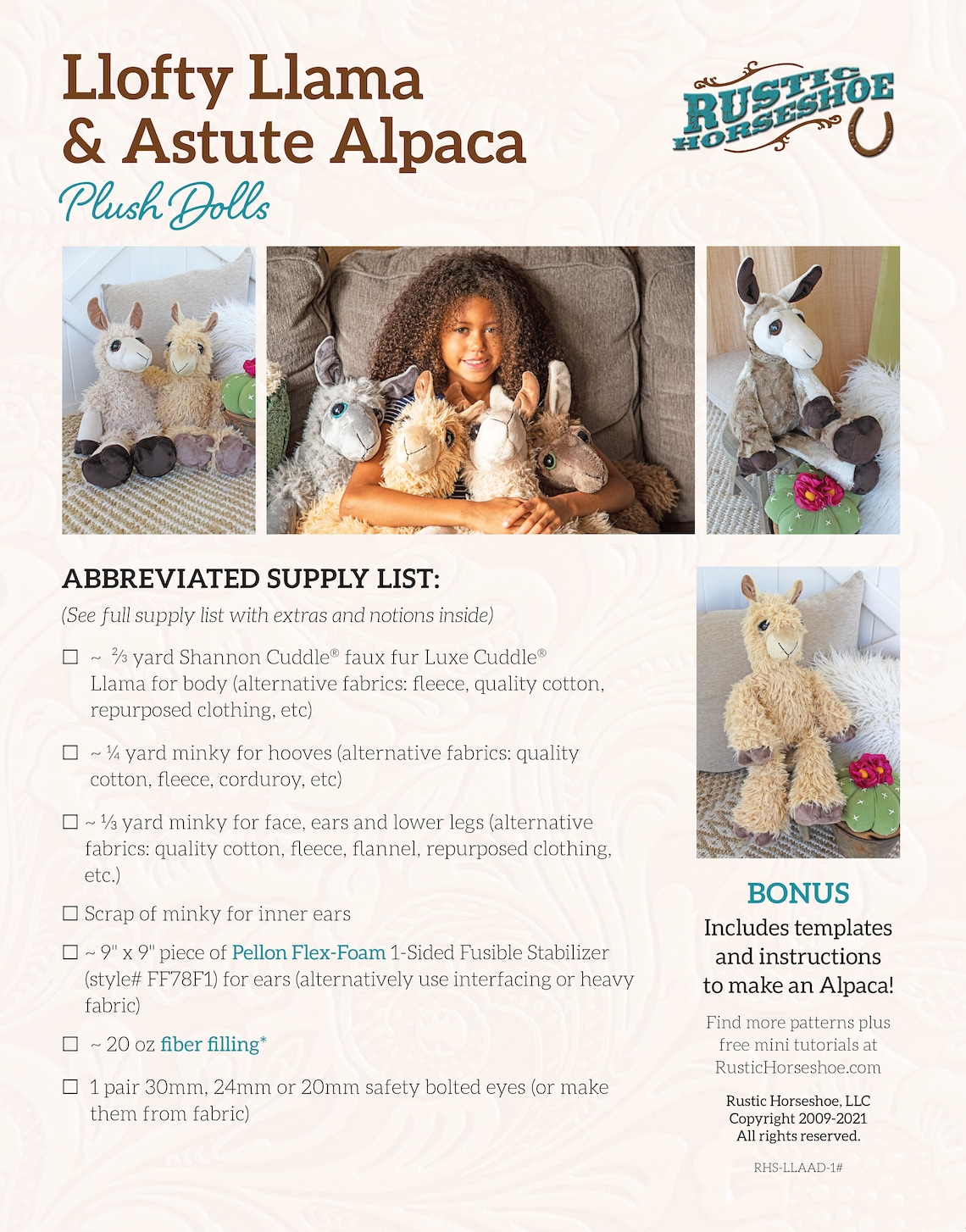 Plush Llama or Alpaca Sewing Pattern and Tutorial Llofty Llama | Etsy