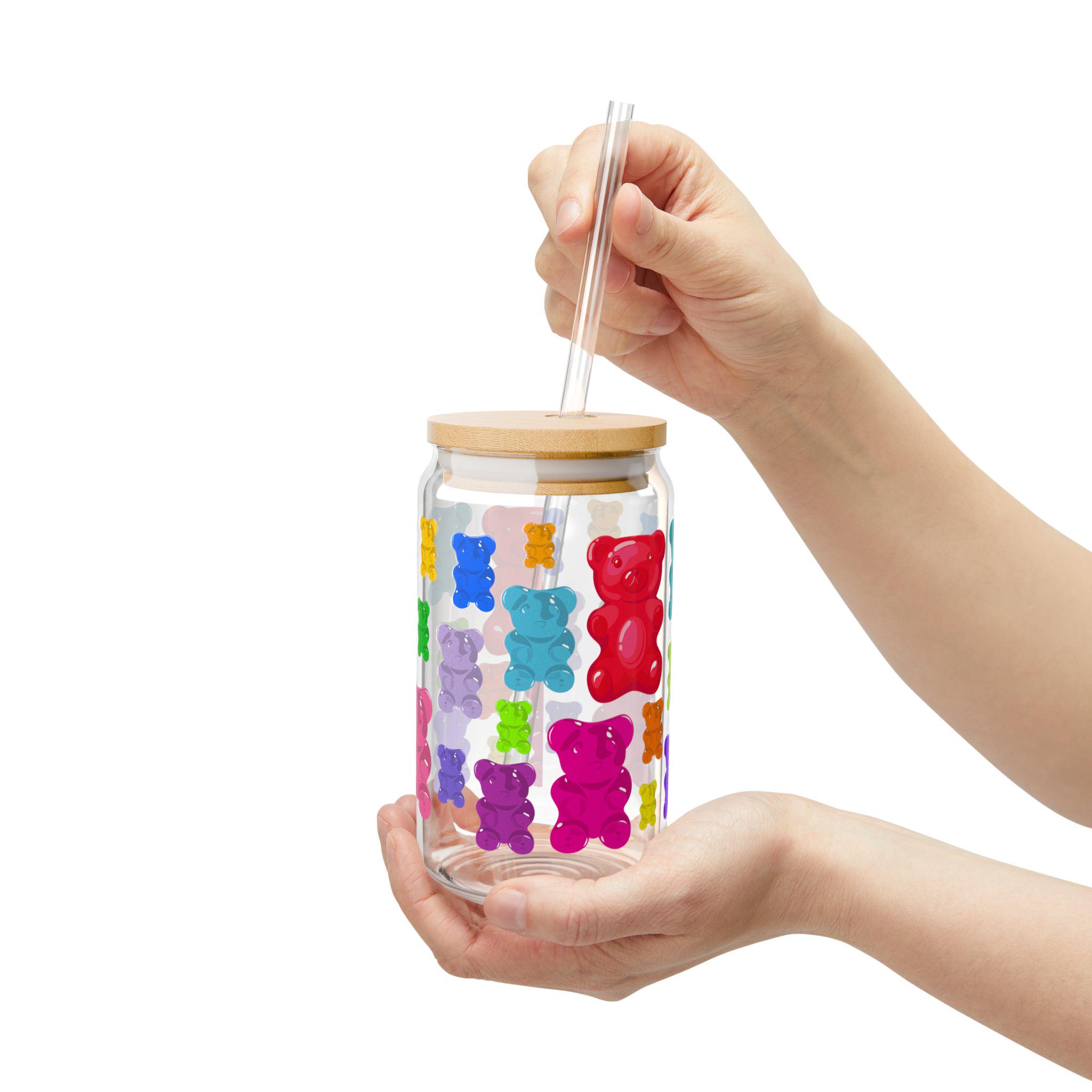 Colorful Gummy Bears Sipper Glass 16oz Kawaii Glass Cup Fun Drinkware ...