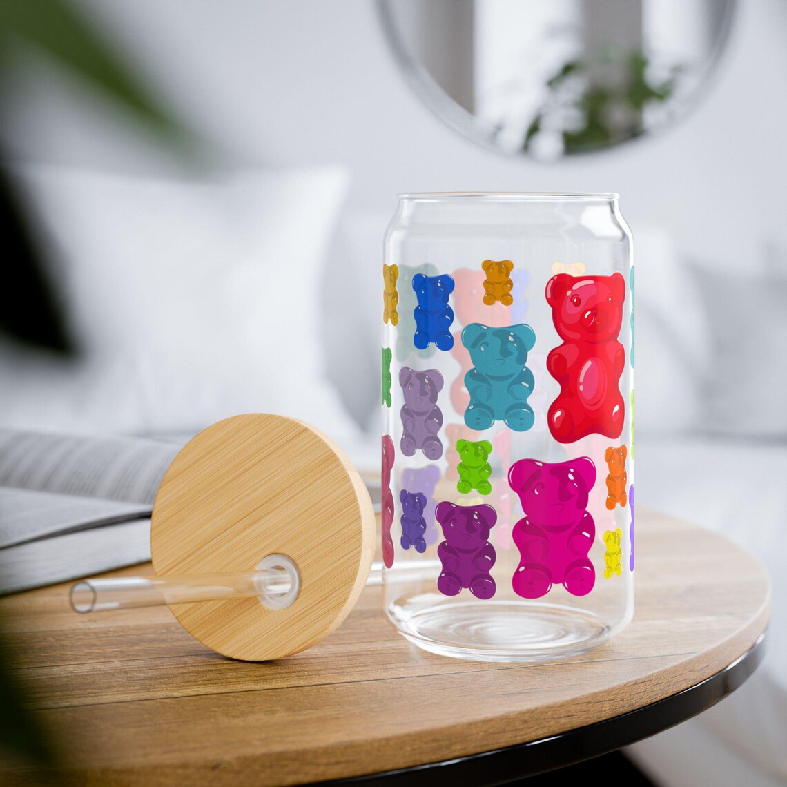 Colorful Gummy Bears Sipper Glass 16oz Kawaii Glass Cup Fun Drinkware ...