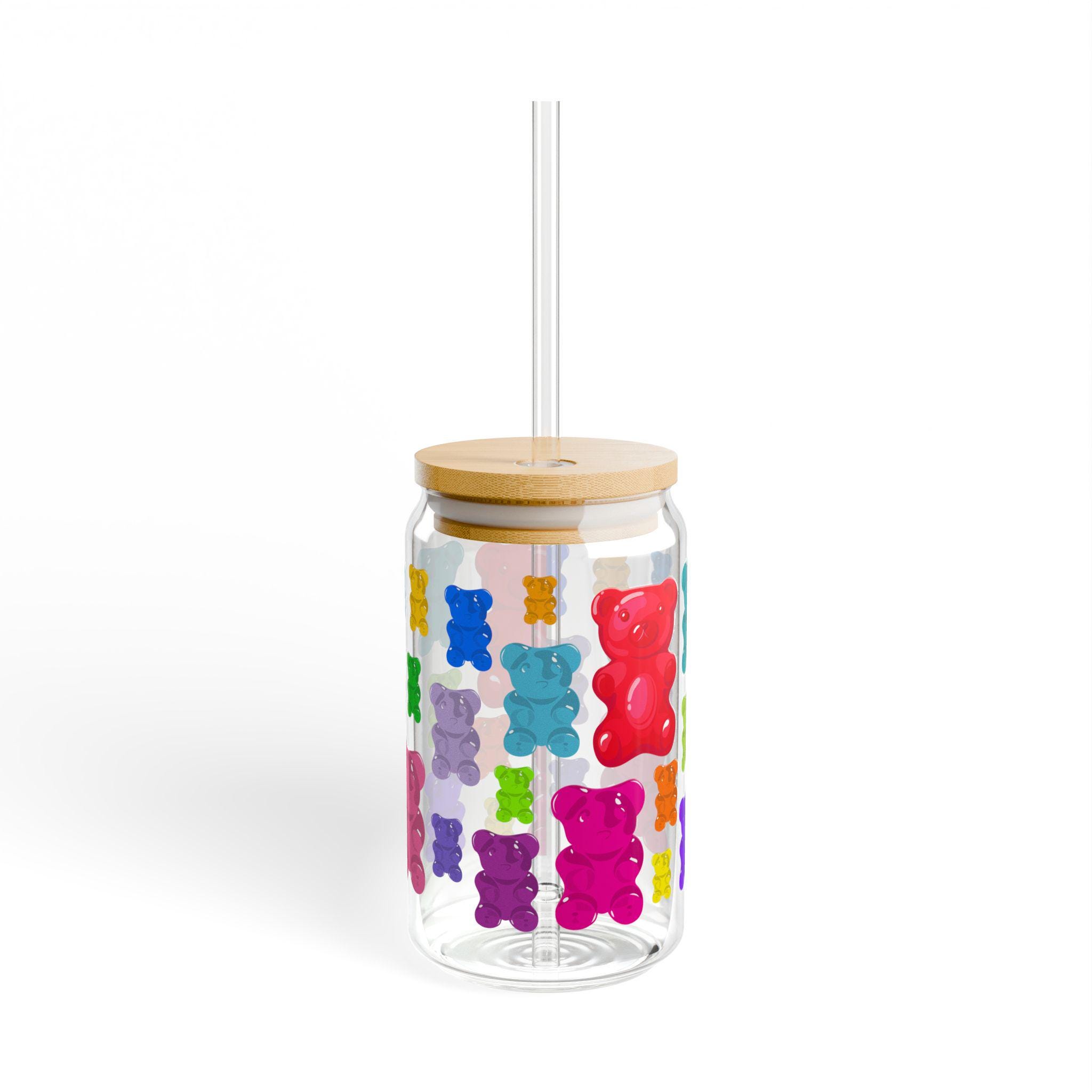 Colorful Gummy Bears Sipper Glass 16oz Kawaii Glass Cup Fun Drinkware ...
