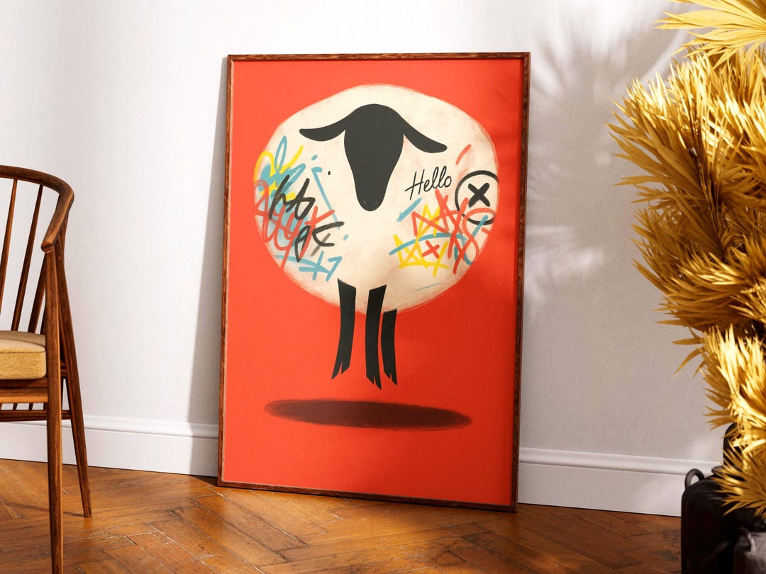 Graffiti Sheep Art Print | Whimsical Minimal Wall Decor | Funny Modern ...