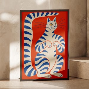 Abstract Cat Art Print | Modern Whimsical Animal Poster | Graphic Pop ...