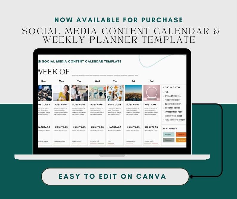 B2B Social Media Content Calendar | Fillable & Editable Canva Templates ...