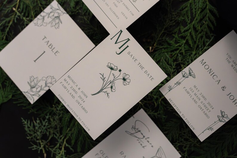 Wedding Invite and Signage Bundle Simple Green Flowers - Etsy
