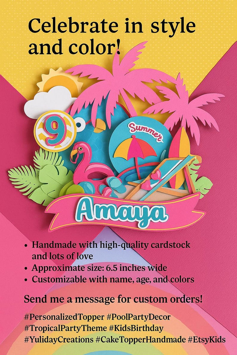 Tropical Birthday Cake Topper: Flamingo, Palm Trees - Etsy