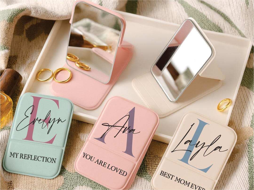 Custom Name Compact Mirror, Personalized Bridesmaid Gift, Flower Girl ...