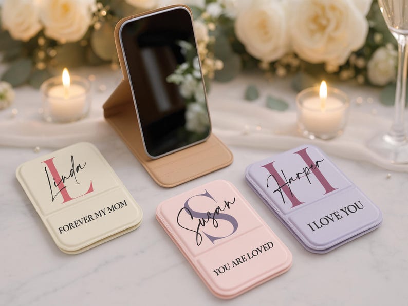 Custom Name Compact Mirror, Personalized Bridesmaid Gift, Flower Girl ...