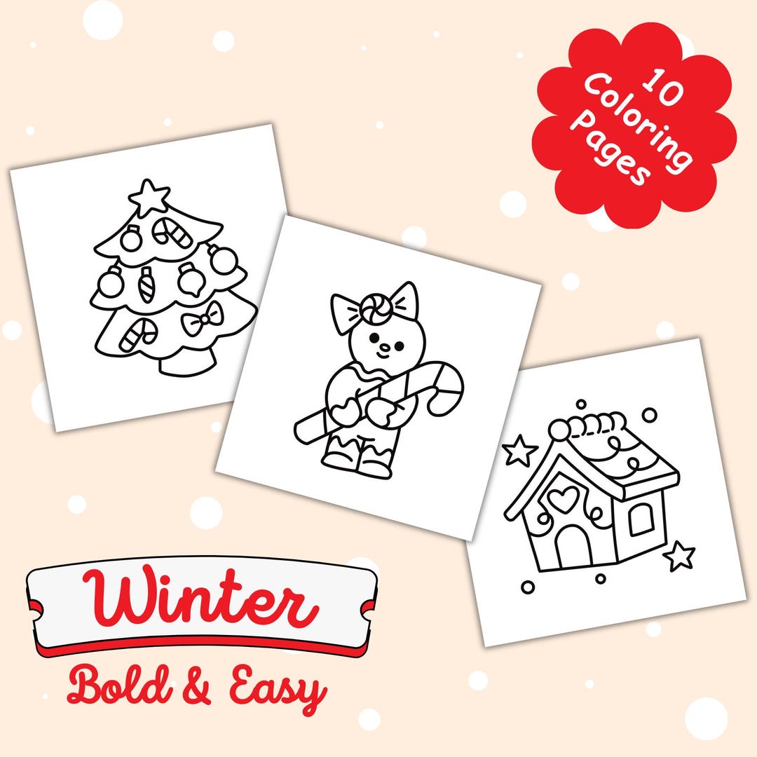 Winter Christmas Coloring Pages for Kids & Adults pack 2 10 Bold and ...