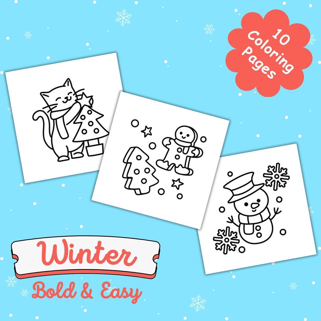 Winter Christmas Coloring Pages for Kids & Adults pack 1 10 Bold and ...