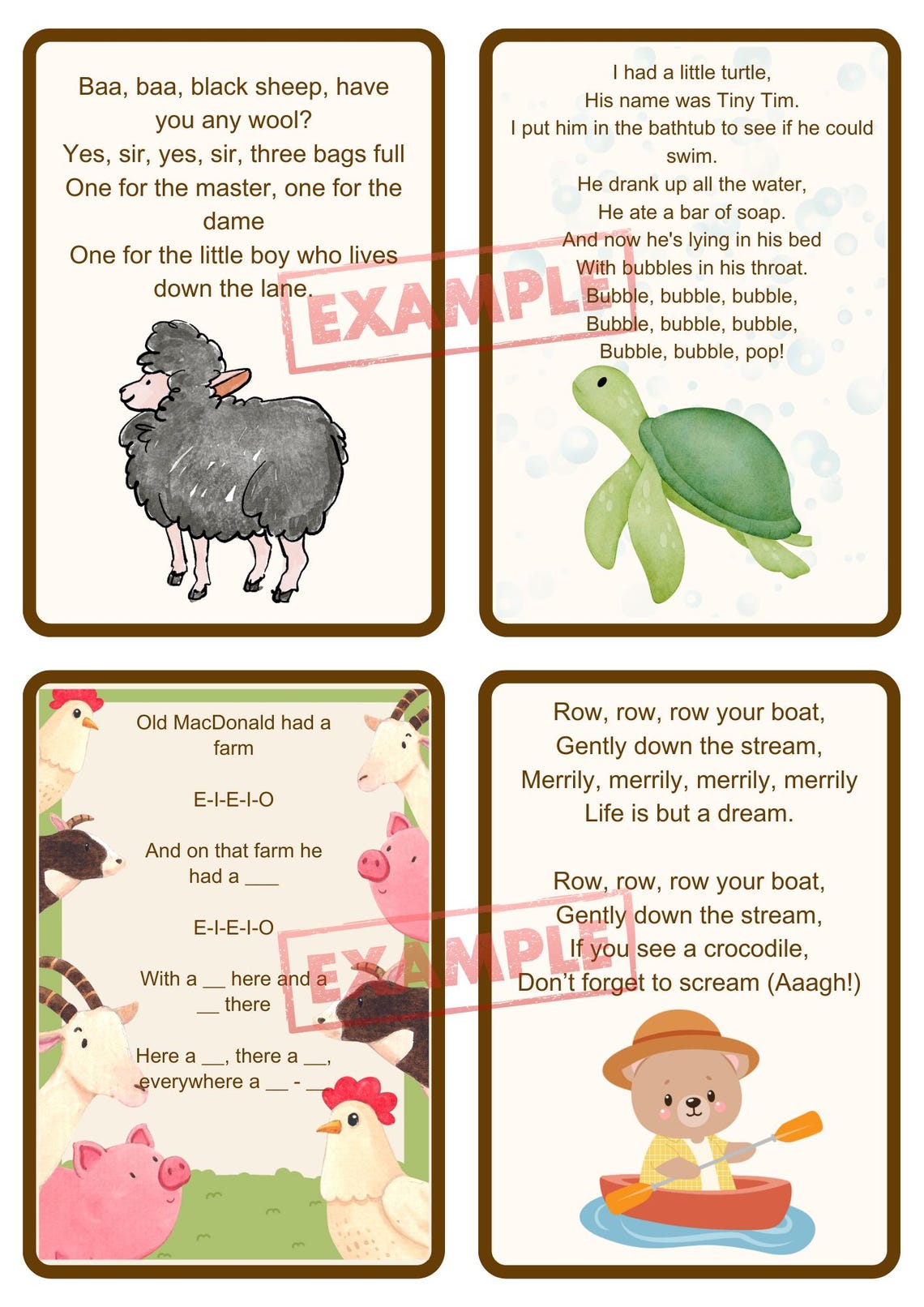 Watercolour Nursery Rhyme Flash Cards - Etsy