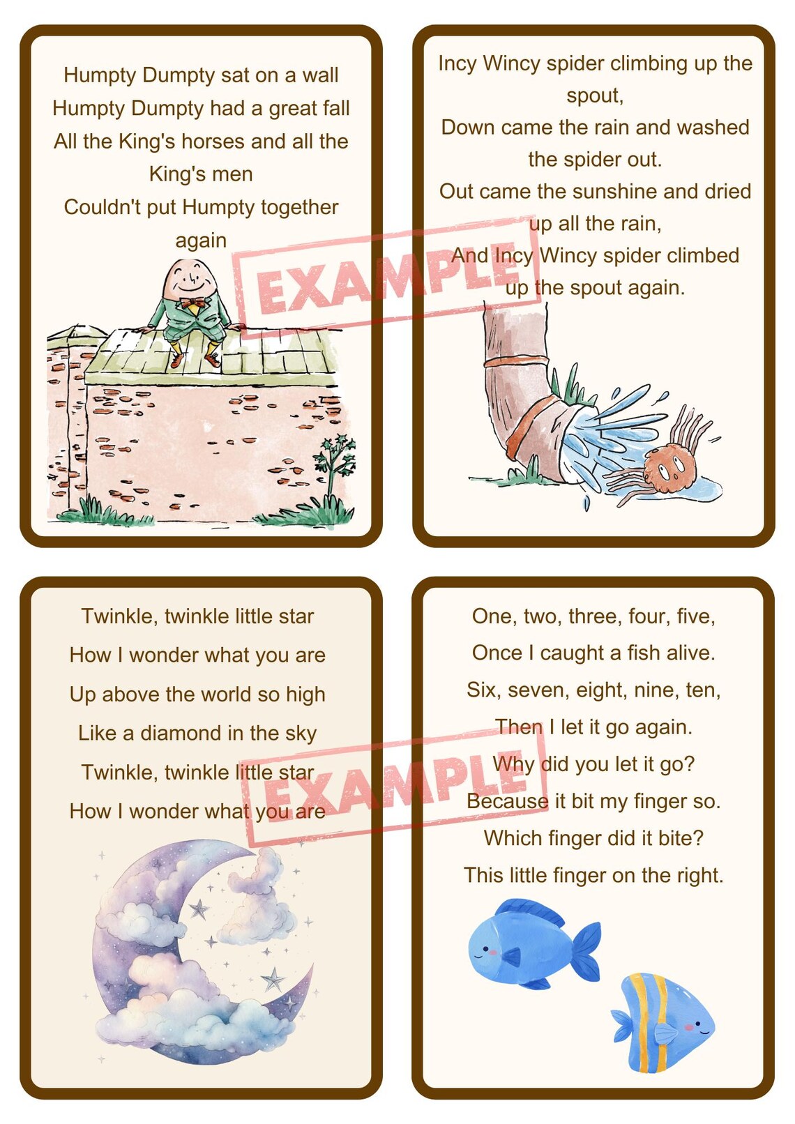 Watercolour Nursery Rhyme Flash Cards - Etsy