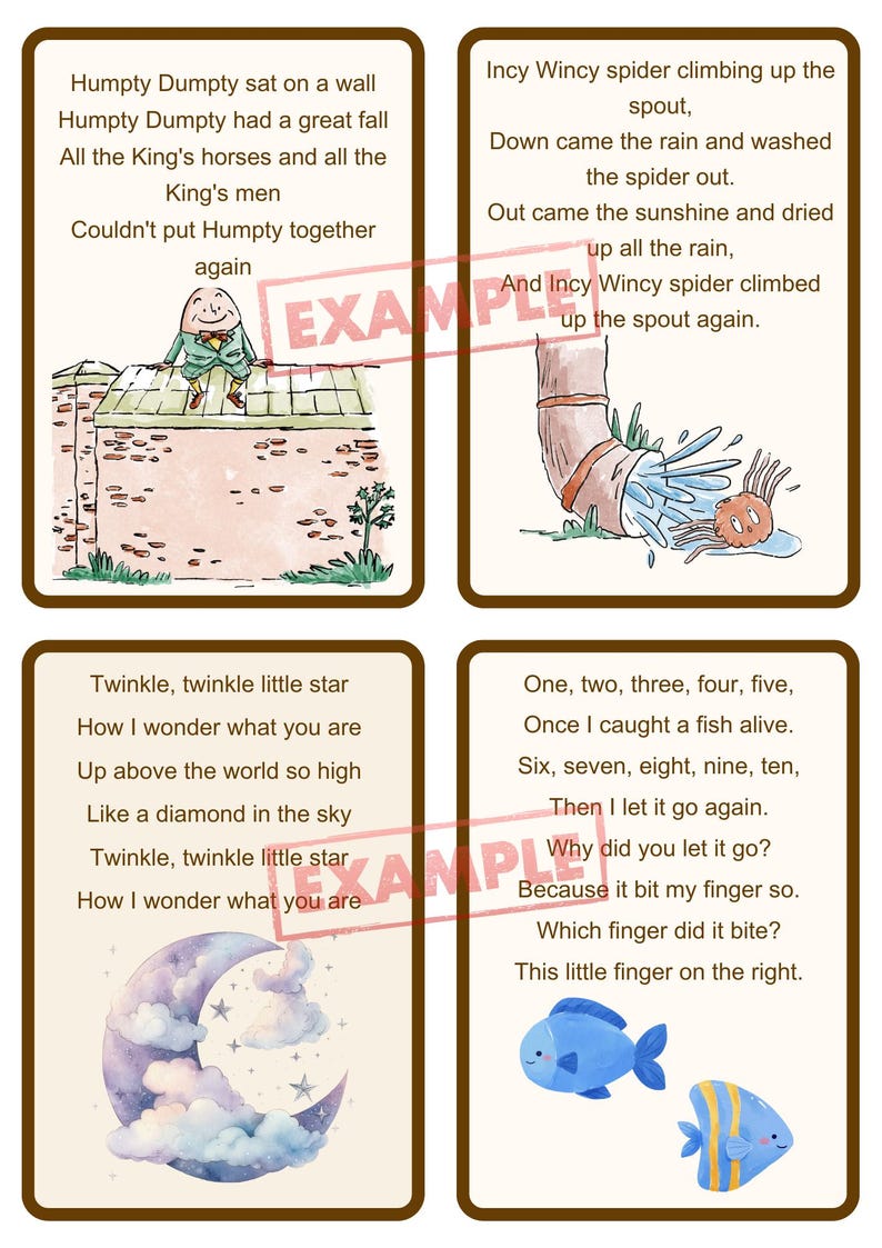Watercolour Nursery Rhyme Flash Cards - Etsy