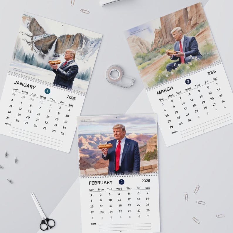 Trump 2026 National Parks Meme Calendar • Funny Hotdog Adventure • 12 ...