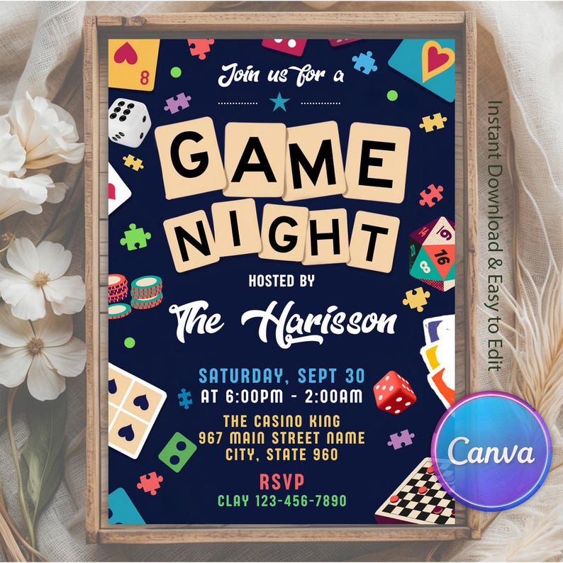 Game Night Invitation, Editable Template (canva) - Etsy