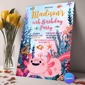 Editable Axolotl Birthday Invitation, Axolotl Party Invite, Cute ...
