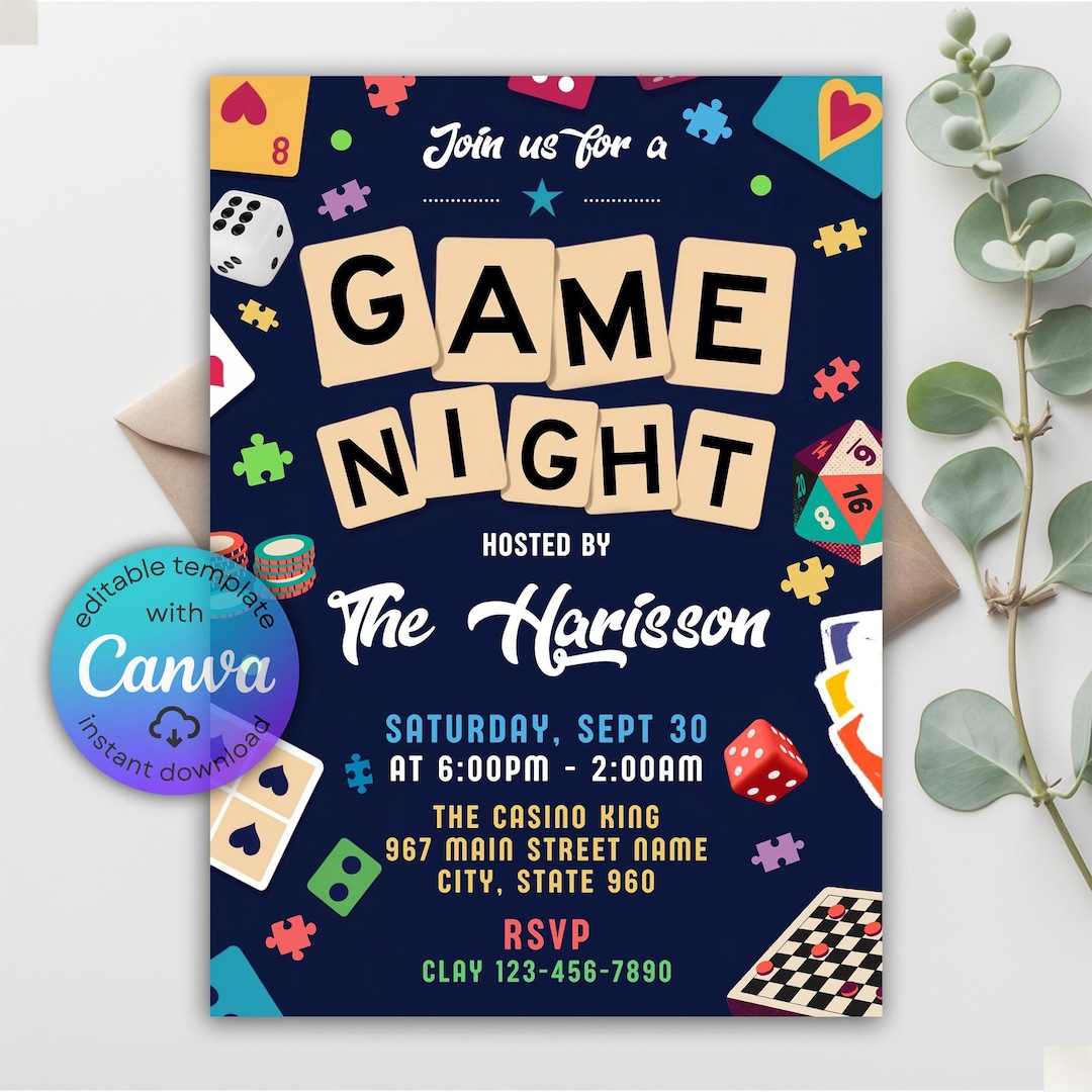 Game Night Invitation, Editable Template (canva) - Etsy