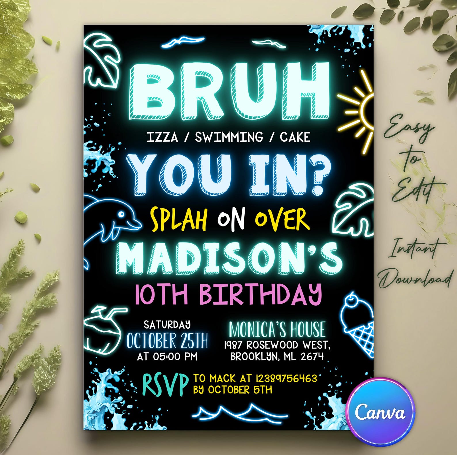Bruh Neon Birthday Invitation, Bruh Party Invite, Bruh Neon Party ...