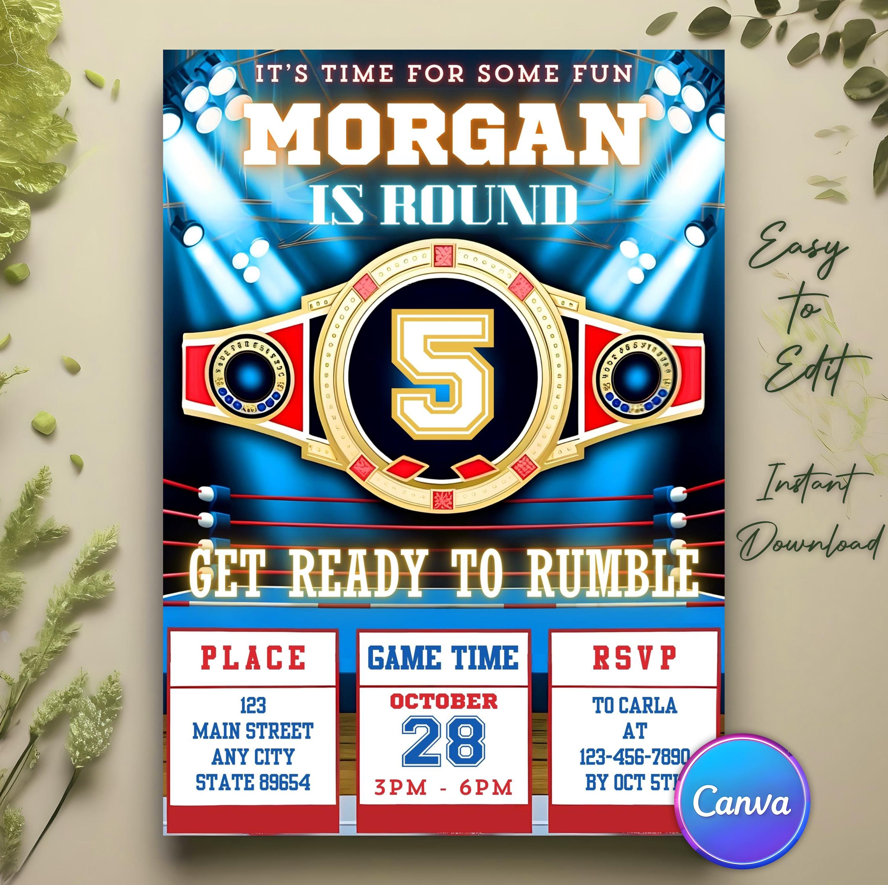 Editable Wrestling Birthday Invitation, Wrestling Championship Belt ...