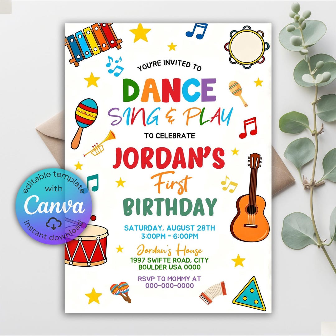 Music Birthday Invitation, Musical Instruments Invitation, Singing ...