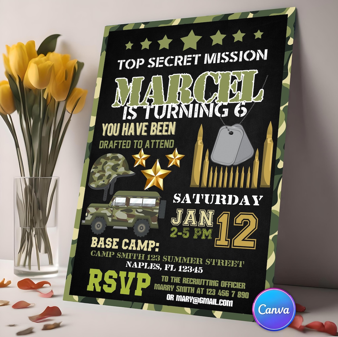 Editable Army Birthday Invitation, Military Party Invitations, Soldier ...