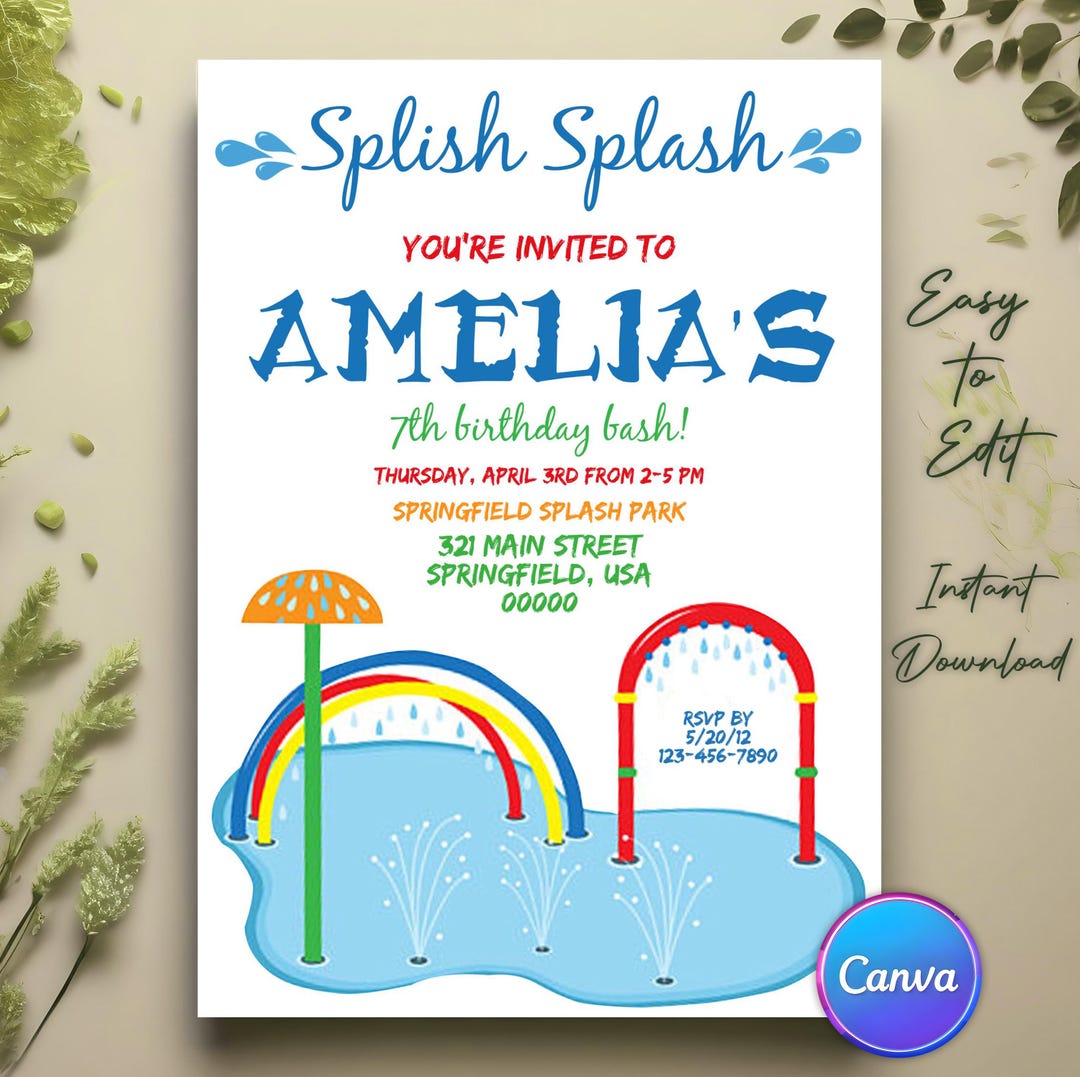Splish Splash Birthday Invitation, Pool Party Waterpark Invitation ...