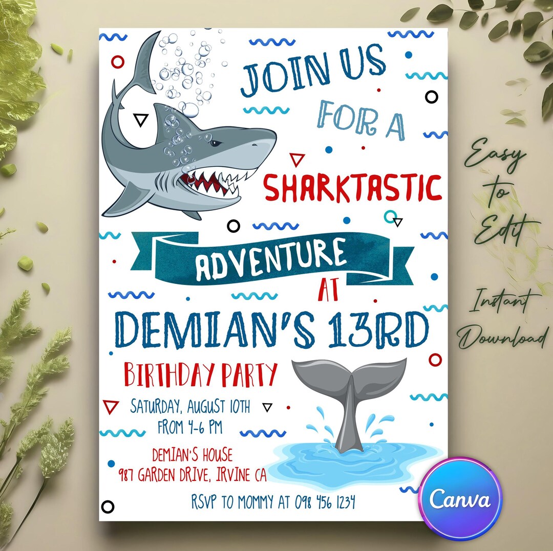 Shark Birthday Invitation, Shark Invitation, Boy Invitation, Kids ...