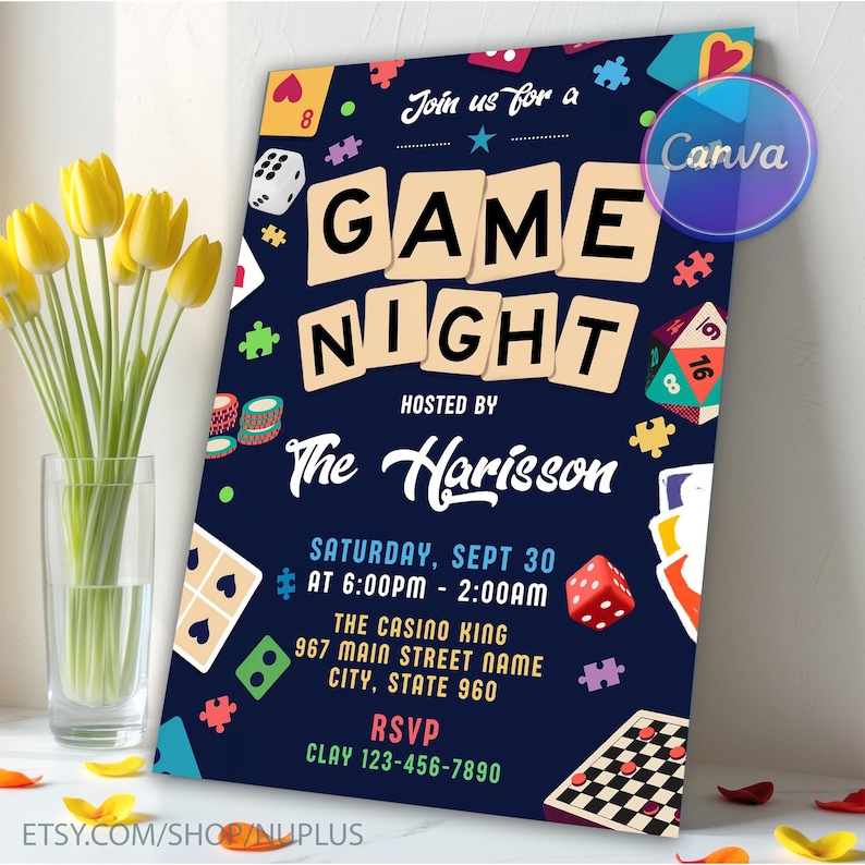 Game Night Invitation, Editable Template (canva) - Etsy
