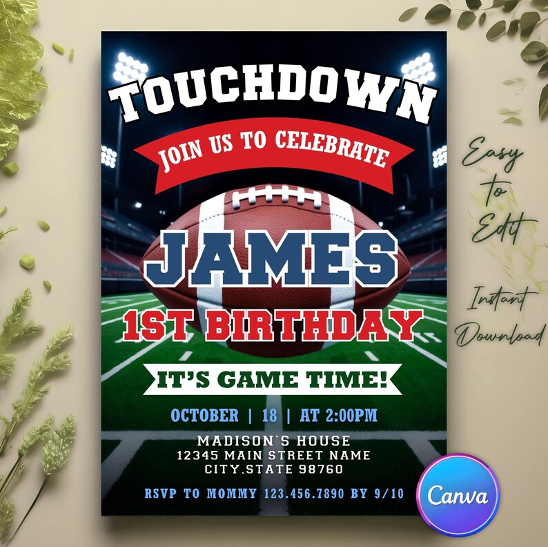 Football Birthday Invitation, American Football Game Invitation ...