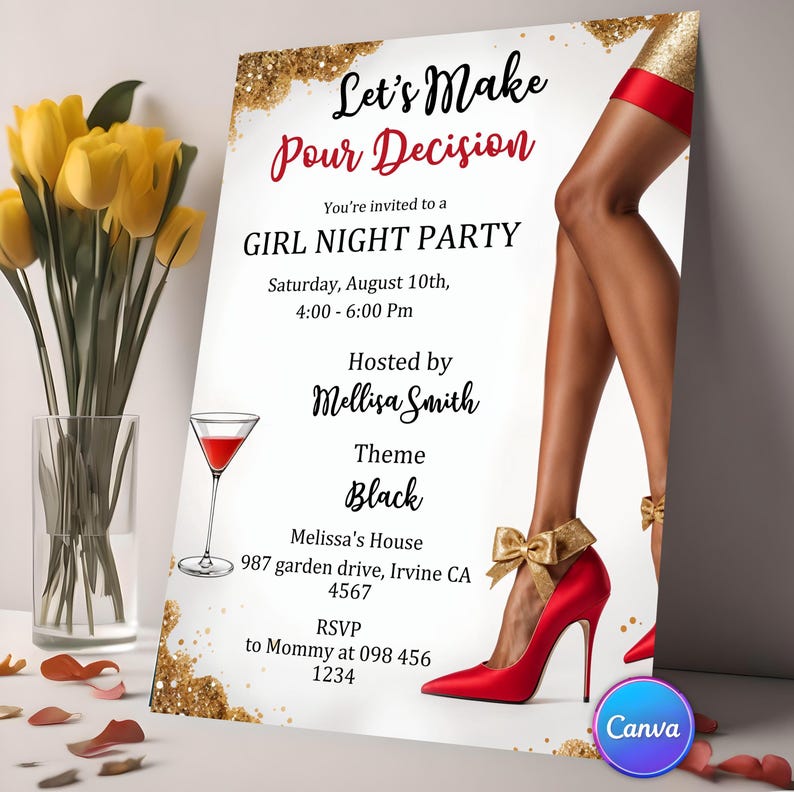 Editable Ladies Night Out Party Invitation, Let's Make Pour Decisions ...