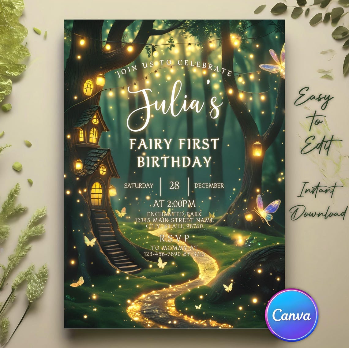 Enchanted Forest Birthday Invitation, Rustic Woodland Fairy Invitation ...