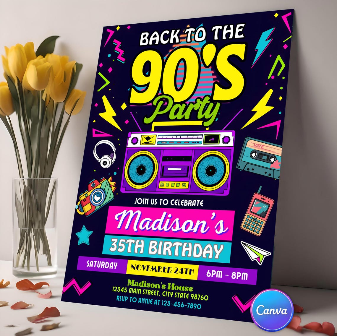 Editable 90s Birthday Invitation, Back to the 90s, 90s Party Invite ...