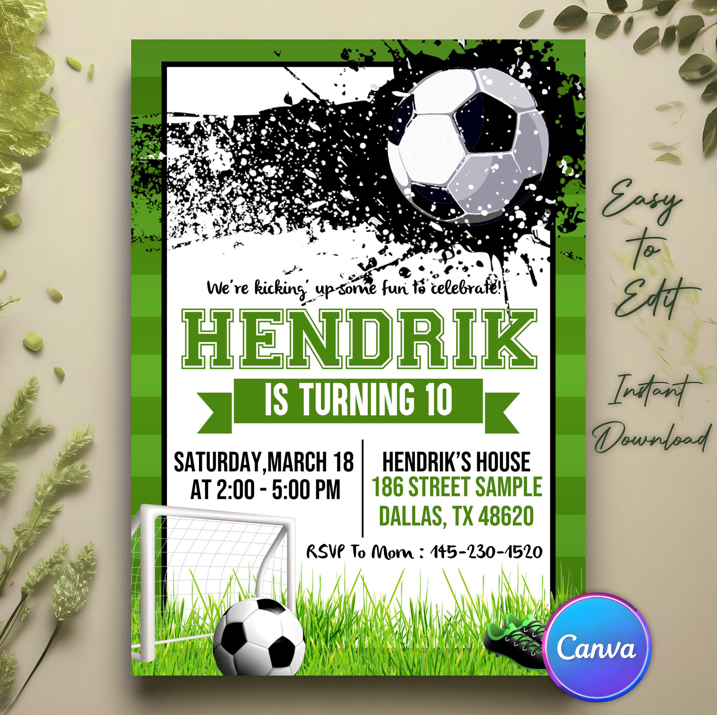 Editable Soccer Birthday Invitation, Soccer Invitation, Kids Soccer ...