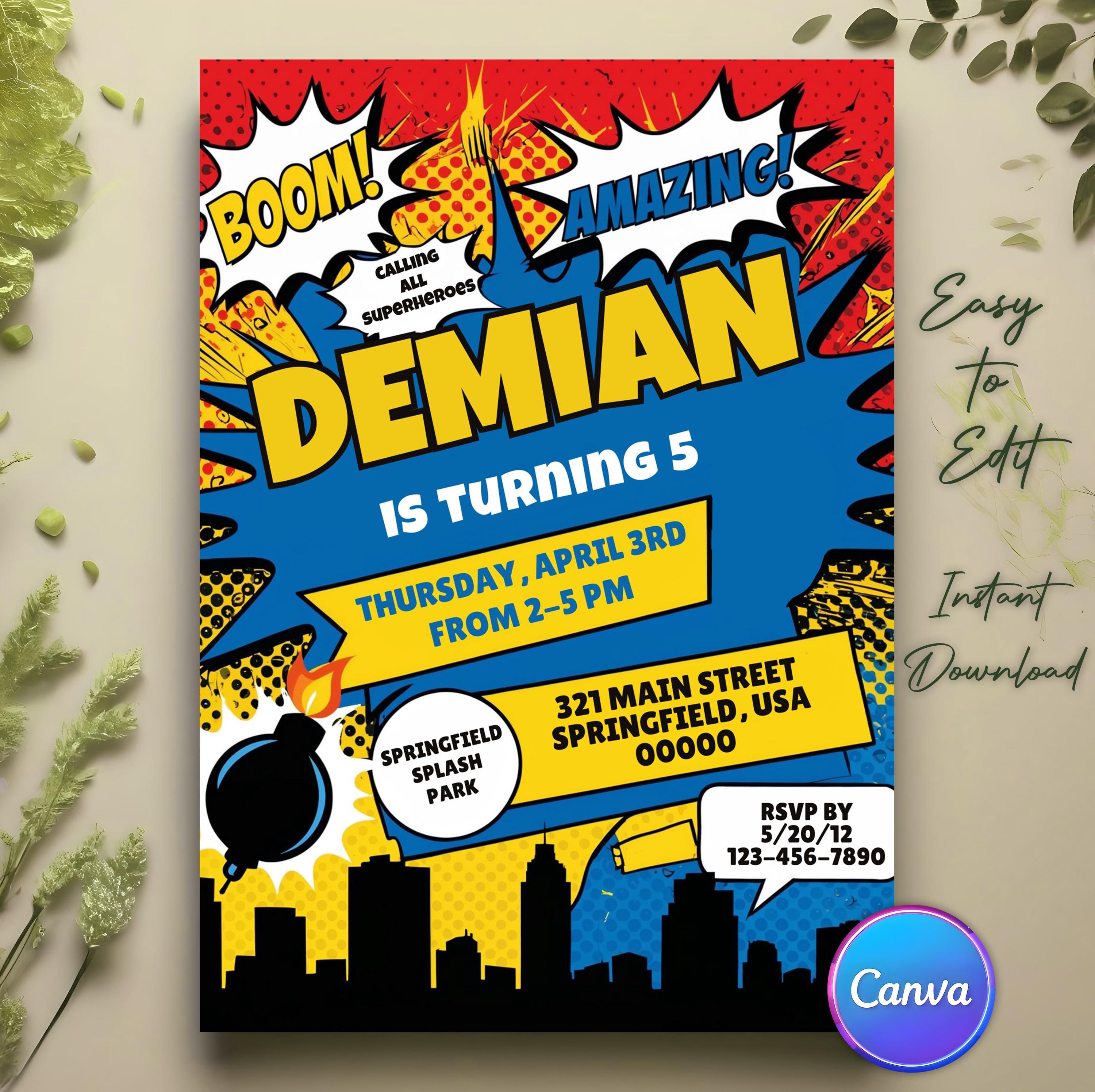 Editable Comic Book Birthday Invitation, Comic Book Invitation ...