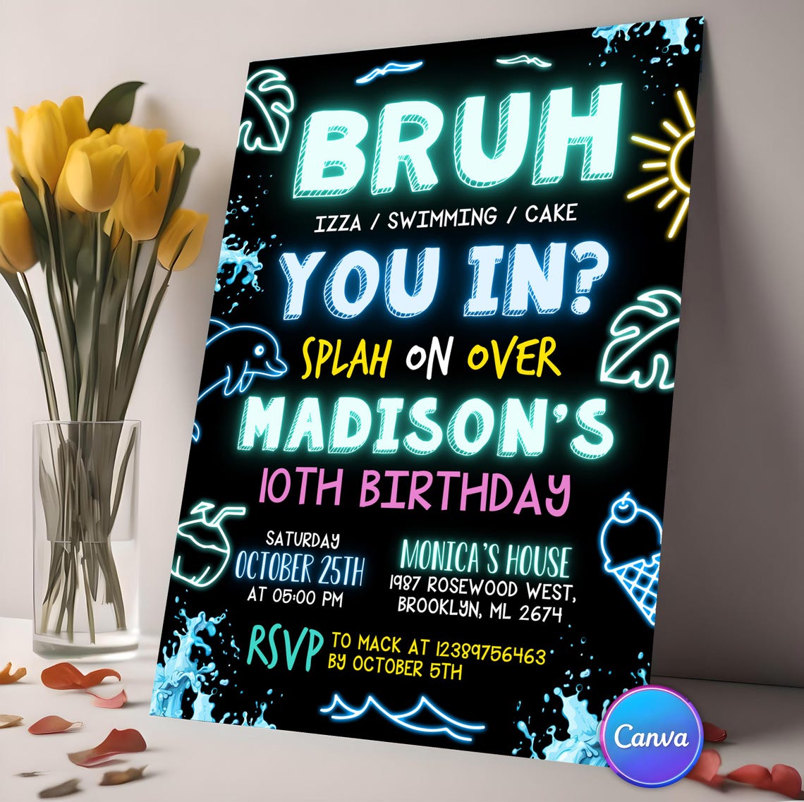 Bruh Neon Birthday Invitation, Bruh Party Invite, Bruh Neon Party ...