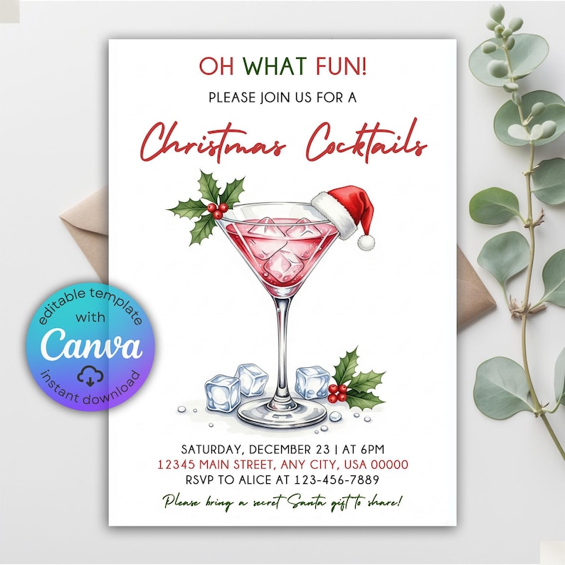 Oh What Fun Christmas Cocktail Invitation, Christmas Cocktail Party ...