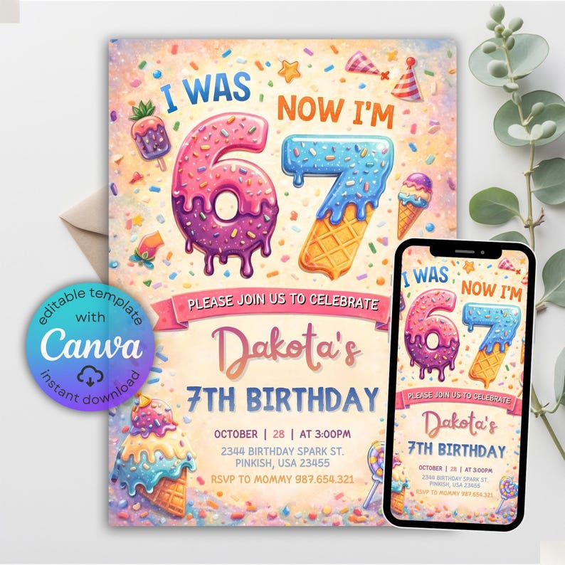 Six Seven Birthday Invitation, I Was 6 Now I'm 7 Party Invite, Gen ...