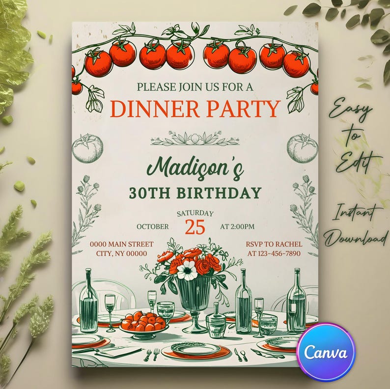 Hand Drawn Dinner Party Invitation, Summer BBQ & Cocktail Invitation ...