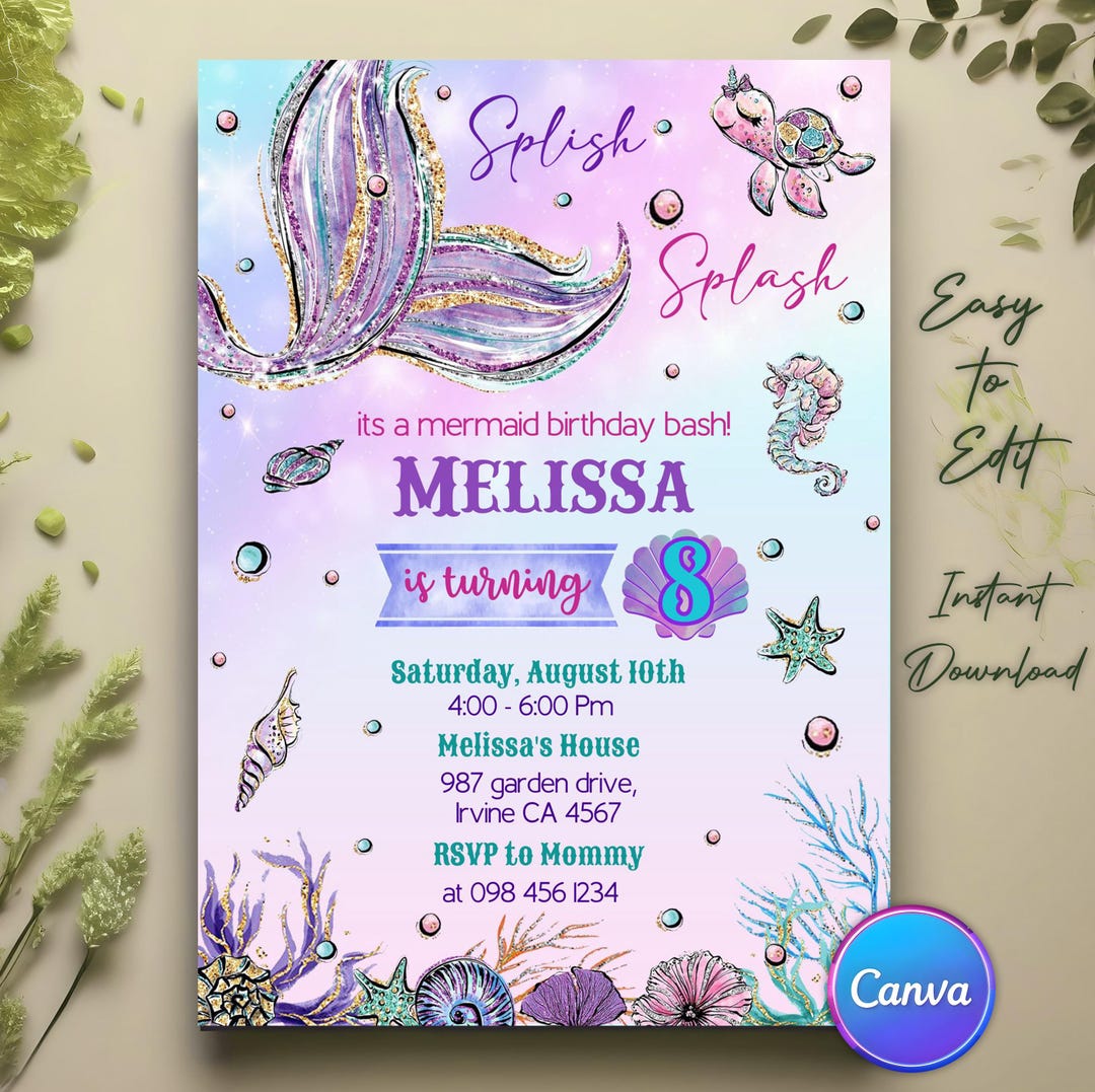 Mermaid Birthday Invitation, Mermaid Invites, Under the Sea Invitation ...